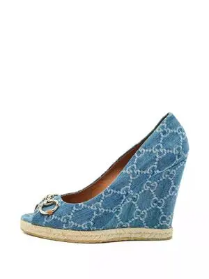 Gucci Charlotte Peep-toe Wedge Pumps - Blue