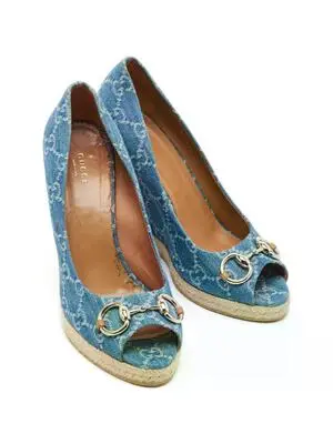 Gucci Charlotte Peep-toe Wedge Pumps - Blue
