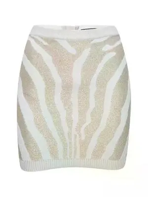 Balmain Mini Zebra-intarsia Metallic-knit Skirt - White