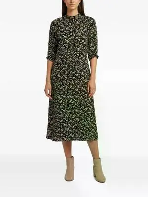 Celine Daisy-print Button-up Midi Dress - Black