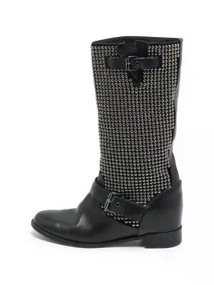 CHRISTIAN LOUBOUTIN Studded Buckle Biker Boots - Black