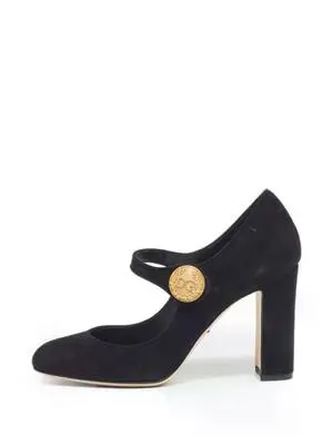 Dolce & Gabbana Suede Logo Button Mary Jane Pumps - Black