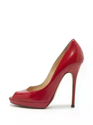 JIMMY CHOO Patent Leather Peep-toe Platform Stiletto Pumps - Red