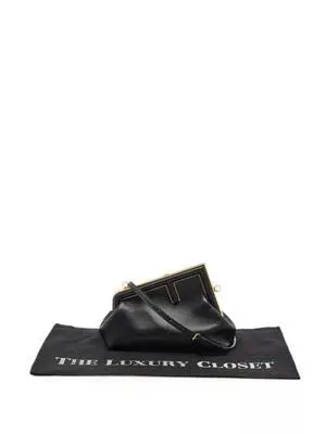 Fendi Asymmetrical Leather Clutch With Gold Tone Hardware - Black