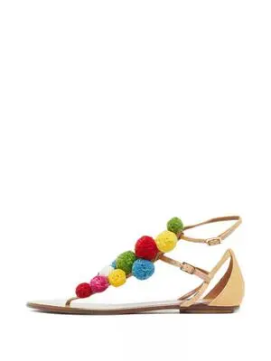 AQUAZZURA Tropicana Pom Pom Sandals - Neutrals