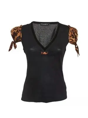 Dolce & Gabbana Leopard-print Bow-detail Top - Black