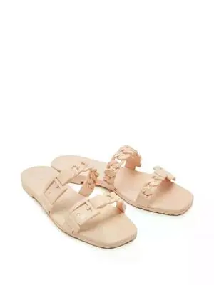 Gucci Beige Buckle-chain Slides - Pink