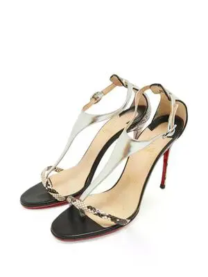 CHRISTIAN LOUBOUTIN T-strap Snakeskin-effect Sandals - Silver