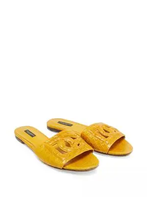 Dolce & Gabbana Dg-logo Croc-embossed Flat Sandals