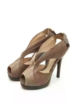 Fendi Python-embossed Leather Cut-out Stiletto Sandals