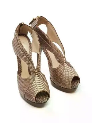 Fendi Python-embossed Leather Cut-out Stiletto Sandals
