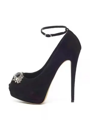 GIUSEPPE ZANOTTI Crystal-embellished Peep-toe Platform Pumps - Black