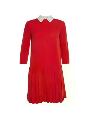 Dior Pleated Crepe Mini Dress - Red