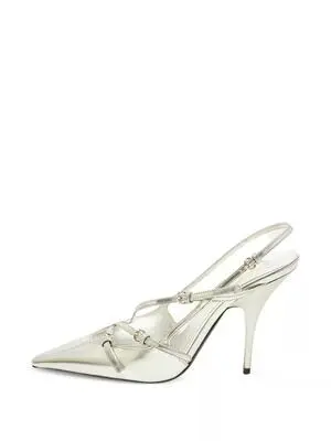 Miu Miu Tone Leather Multi-buckle Slingback Pumps - Silver