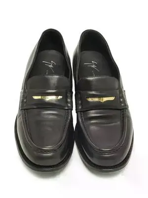 GIUSEPPE ZANOTTI Leather Loafers With Gold-tone Metal Bar