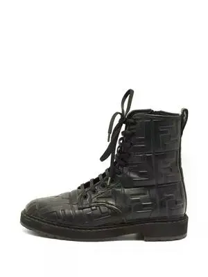 Fendi Zucca Embossed Leather Combat Boots