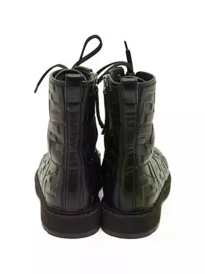 Fendi Zucca Embossed Leather Combat Boots
