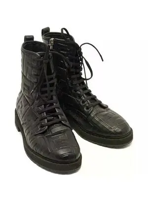 Fendi Zucca Embossed Leather Combat Boots