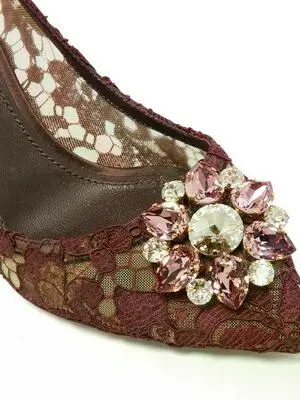 Dolce & Gabbana Burgundy Floral Lace Crystal Embellished Pointed Toe Pumps