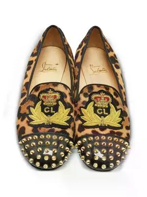 CHRISTIAN LOUBOUTIN Leopard-print Calf Hair Smoking Loafers With Studs