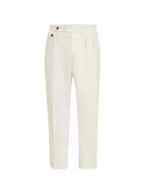 Brunello Cucinelli Garment-dyed Cotton Corduroy Trousers With Reversed Double Pleats - Neutrals