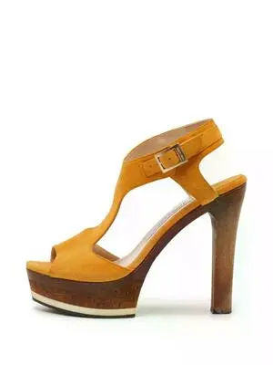 JIMMY CHOO Jimmy Choo Yellow Suede T-Strap Platform Sandals