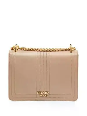 Prada Lock Flap Leather Shoulder Bag - Neutrals