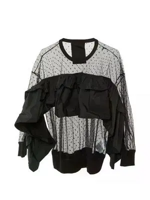 Red Valentino Pointelle Tulle Ruffled Top