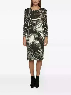 Roberto Cavalli Graphic-print Long-sleeve Midi Dress - Black