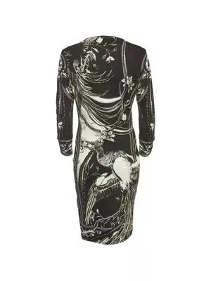 Roberto Cavalli Graphic Print Long Sleeve Midi Dress