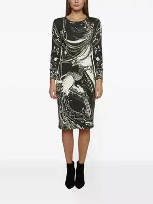 Roberto Cavalli Graphic Print Long Sleeve Midi Dress