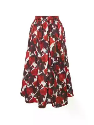 Dior Printed Gathered Midi Skirt - Red
