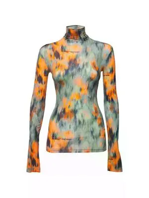 Off-White Chine Flower Printed Turtleneck Top