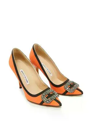 Manolo Blahnik Leather Crystal Buckle Pumps