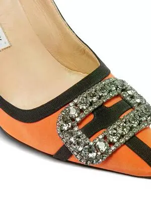 Manolo Blahnik Leather Crystal Buckle Pumps
