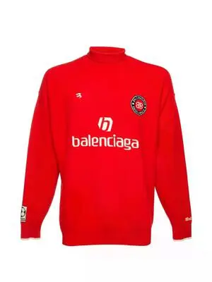 Balenciaga Logo Intarsia Turtleneck Sweater - Red