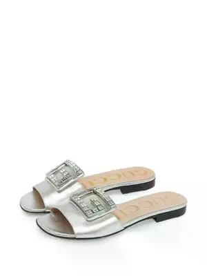 Gucci Madelyn Crystal-set Metallic Calf Leather Slip-on Sandals