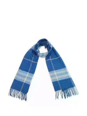 Burberry Checked Fringed Scarf - Blue