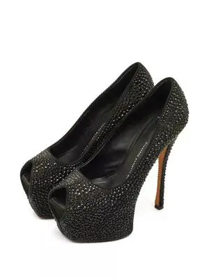 GIUSEPPE ZANOTTI Liza Crystal-embellished Peep-toe Pumps - Black