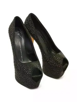 GIUSEPPE ZANOTTI Liza Crystal-embellished Peep-toe Pumps - Black
