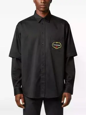 Balenciaga Logo-embroidered Double-sleeve Shirt - Black