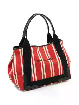 Balenciaga Small Cabas Striped Canvas Tote Bag