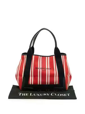 Balenciaga Small Cabas Striped Canvas Tote Bag