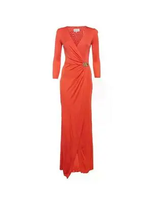 Emilio Pucci V-neck Draped Maxi Dress - Red