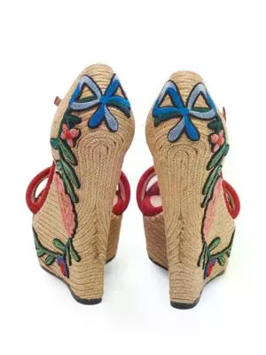 Gucci Floral-embroidered Wedge Sandals