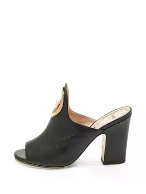 Fendi Leather F Logo Mules - Black