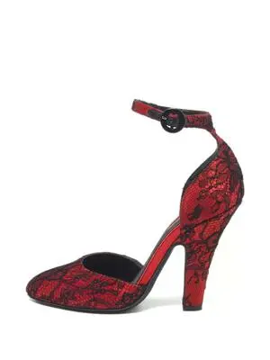 Dolce & Gabbana Floral Lace Ankle Strap High Block Heel Sandals