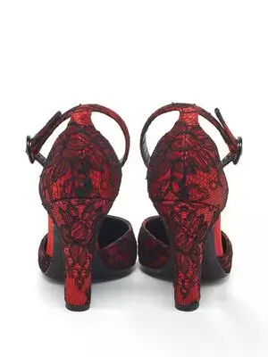 Dolce & Gabbana Floral Lace Ankle Strap High Block Heel Sandals
