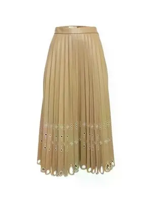 Simkhai Laser-cut Pleated Midi Skirt - Neutrals