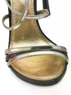 LOUIS VUITTON Strappy Metallic Leather Stiletto Sandals